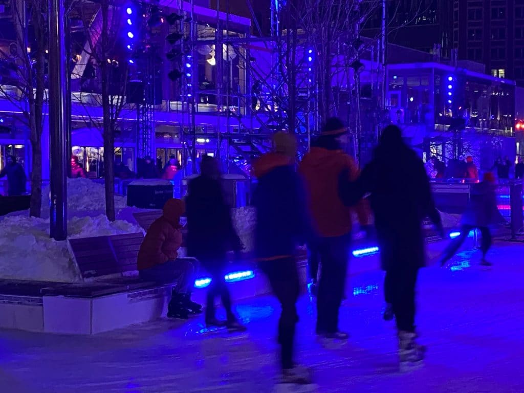 Free outdoor skating rink in downtown Montreal