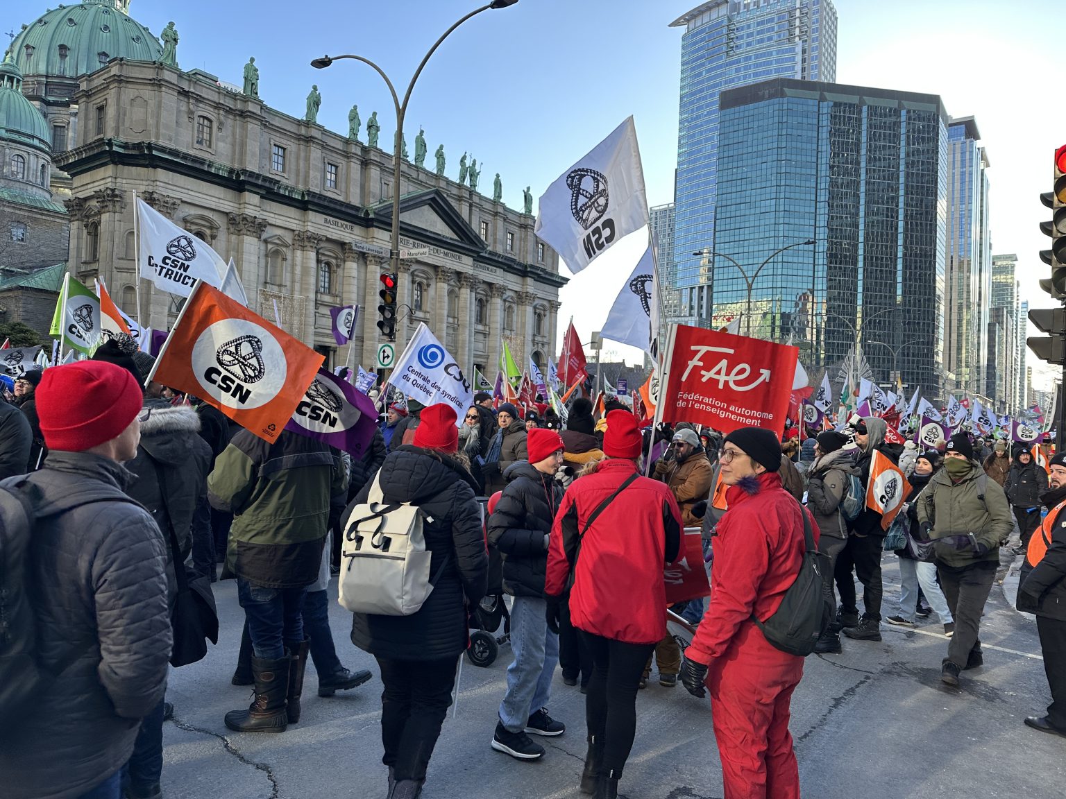 Downtown Montreal packed as thousands rally against anti-union measures ...