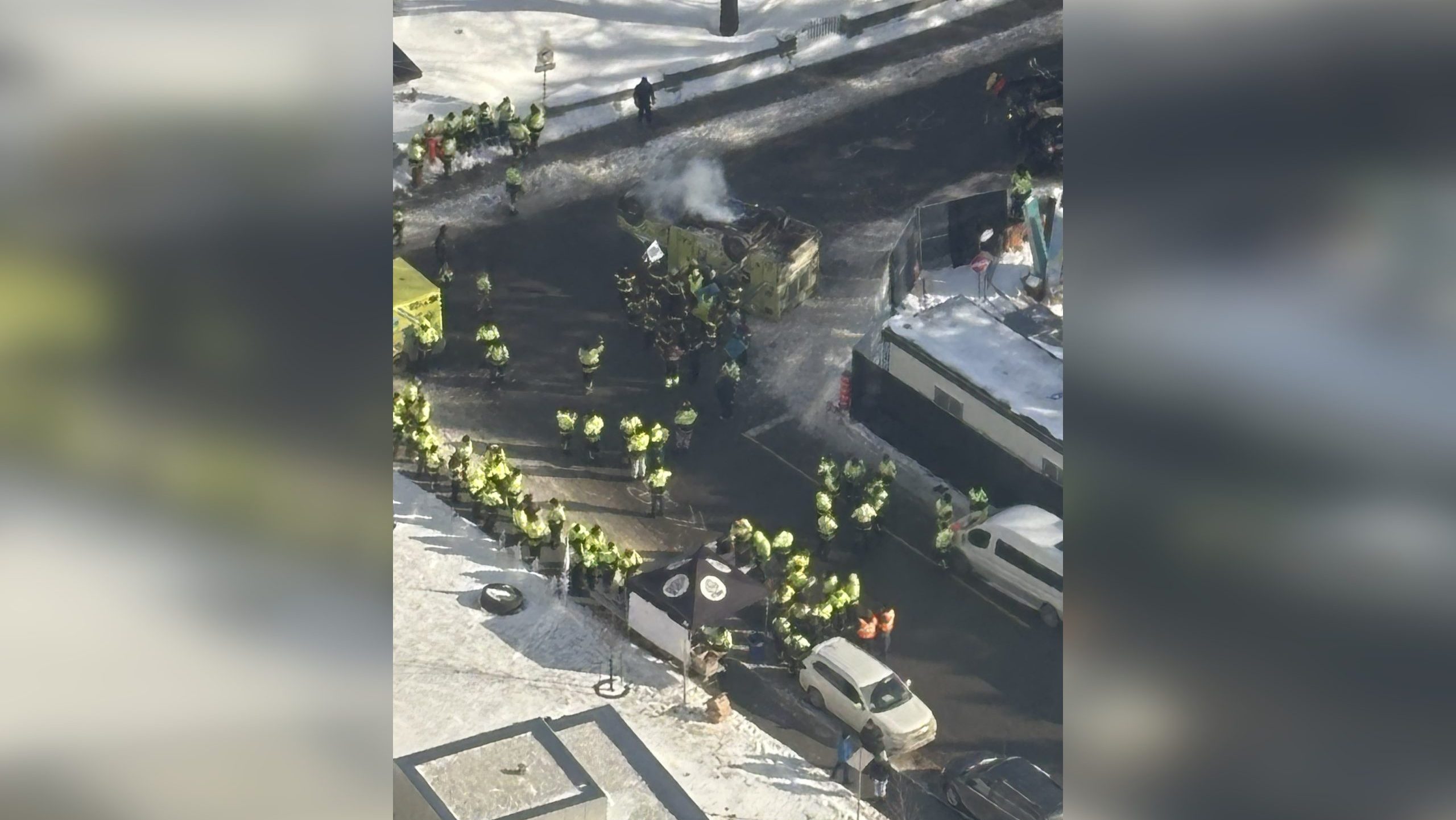 Paramedics flip over ambulance during protest in Quebec City